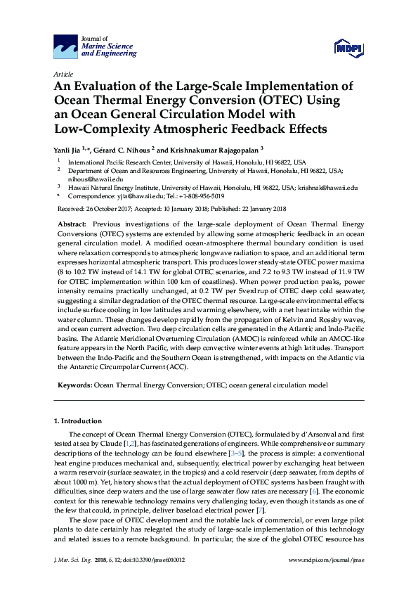 (PDF) An Evaluation of the Large-Scale Implementation of Ocean Thermal Energy Conversion (OTEC ...