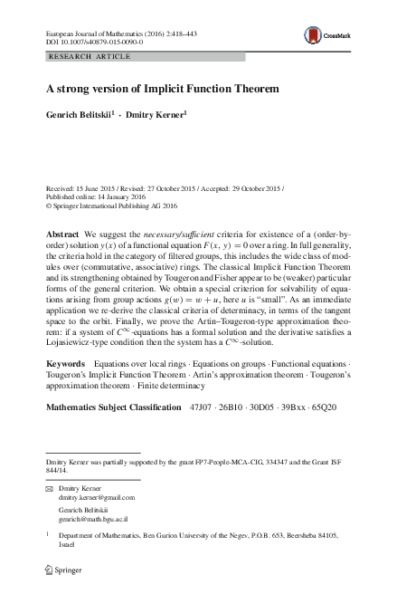 Pdf A Strong Version Of Implicit Function Theorem