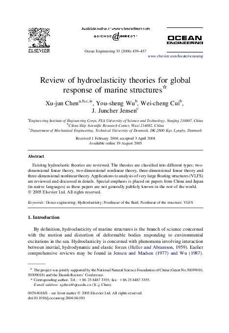 (PDF) Review of hydroelasticity theories for global response of marine structures