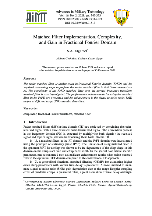 (PDF) Matched Filter Implementation, Complexity, and Gain in Fractional ...