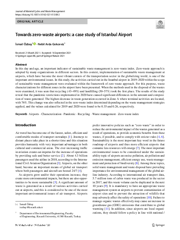 (PDF) Towards zero-waste airports: a case study of Istanbul Airport