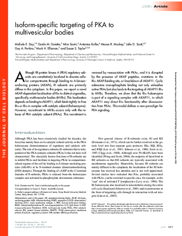(PDF) Isoform-specific targeting of PKA to multivesicular bodies