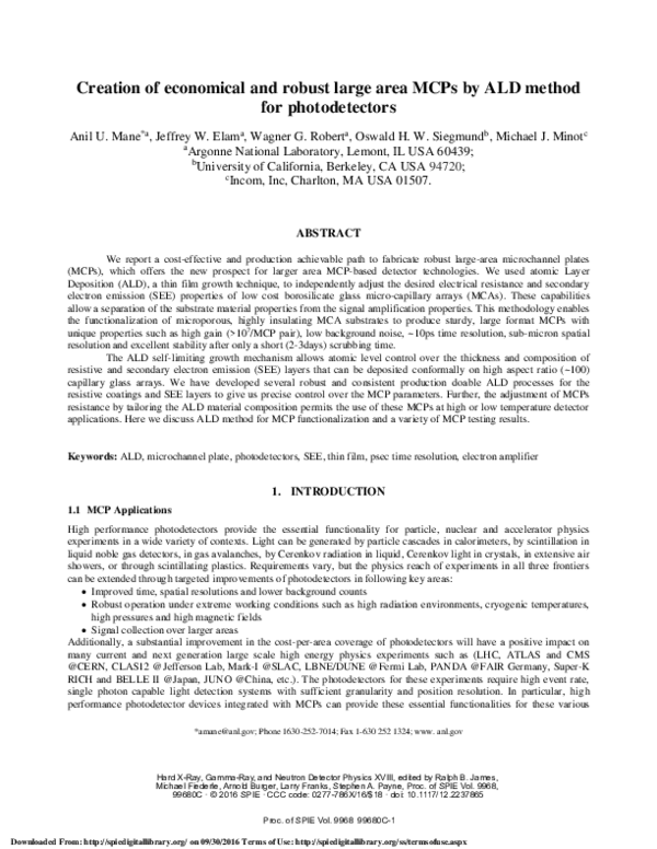 (PDF) Creation of economical and robust large area MCPs by ALD method ...