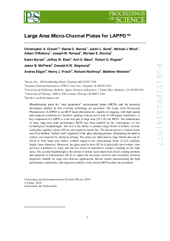 (PDF) Large Area Microchannel Plates for LAPPD™