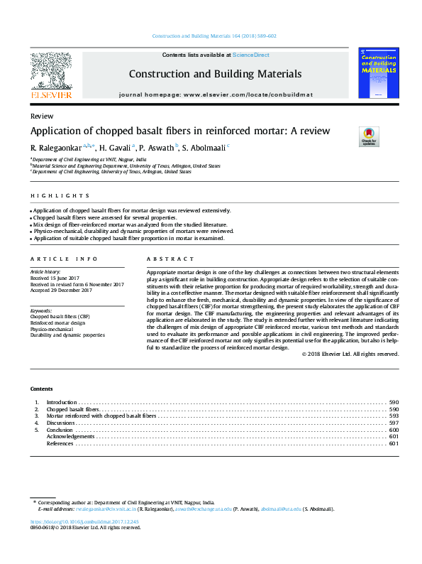 (PDF) Application of chopped basalt fibers in reinforced mortar: A review