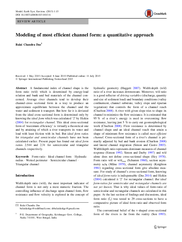 (PDF) Modeling of most efficient channel form: a quantitative approach
