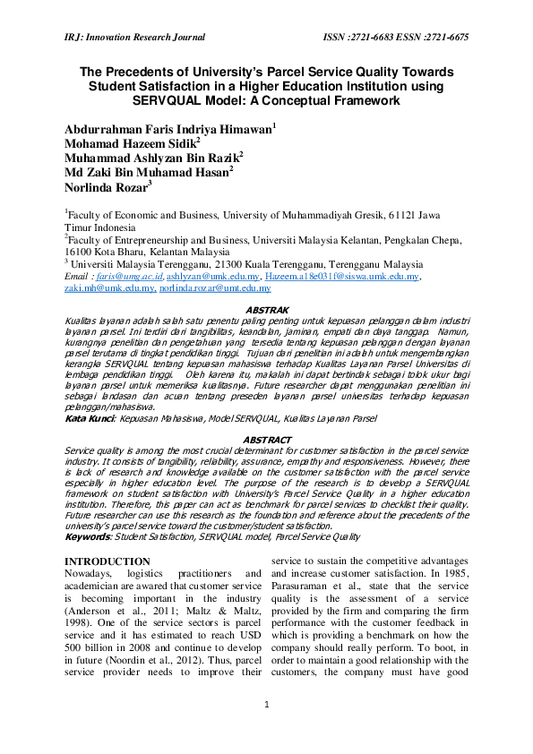 (PDF) The Precedents of University’s Parcel Service Quality Towards ...