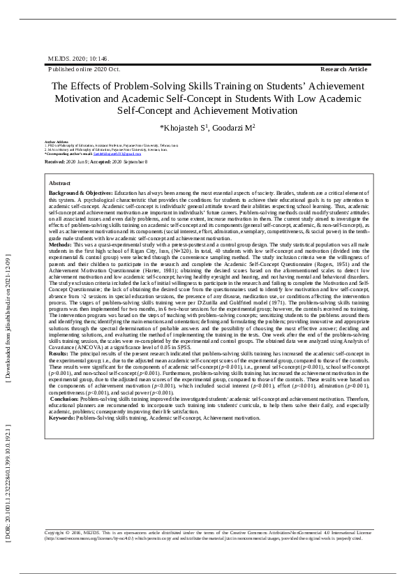 (PDF) The Effects of Problem-Solving Skills Training on Students’ Achievement Motivation and ...