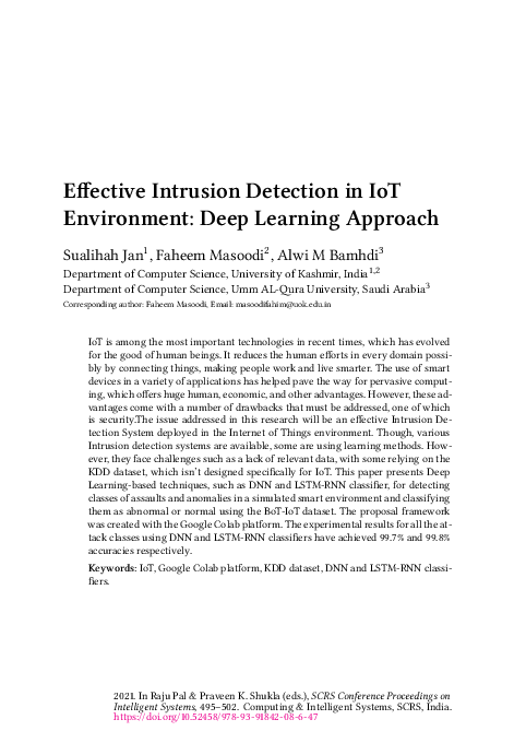 Pdf Effective Intrusion Detection In Iot Environment Deep Learning