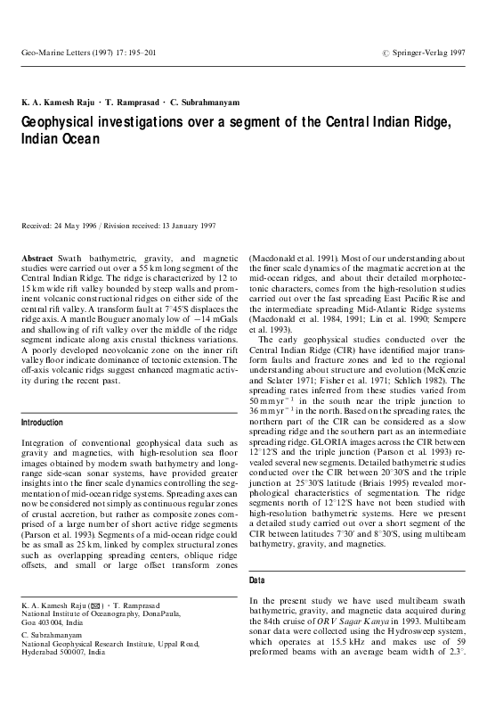 (PDF) Geophysical investigations over a segment of the Central Indian ...