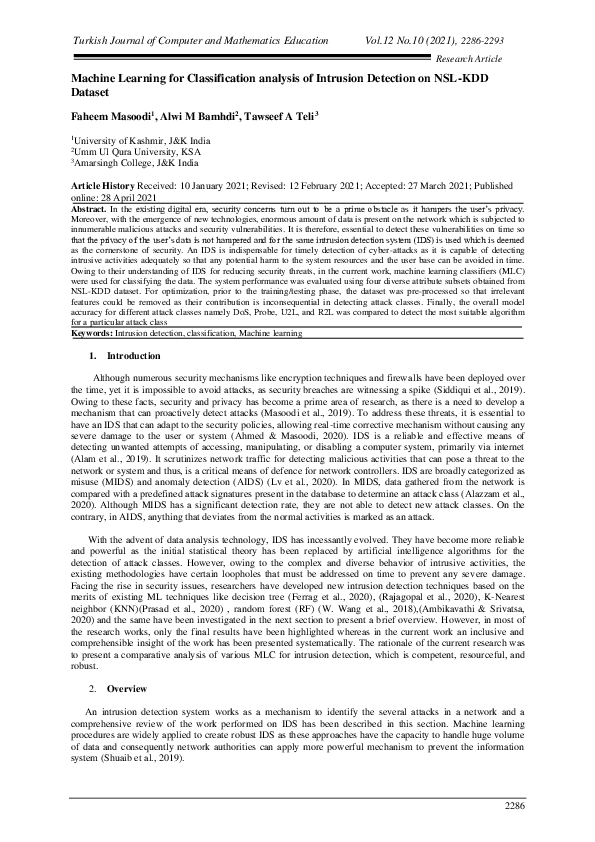 Pdf Machine Learning For Classification Analysis Of Intrusion