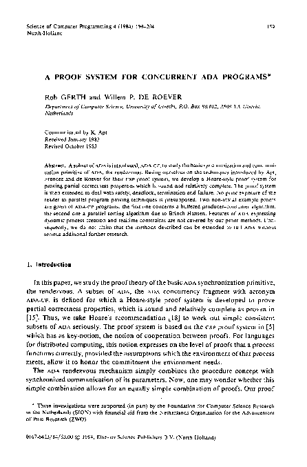 (PDF) A proof system for concurrent ADA programs