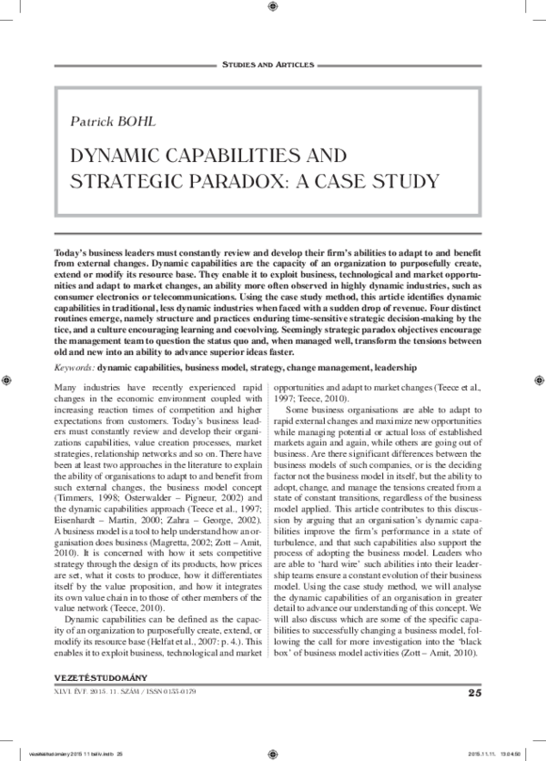 (PDF) Dynamic capabilities and strategic paradox: a case study