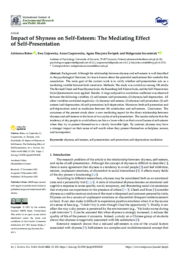(PDF) Impact of Shyness on Self-Esteem: The Mediating Effect of Self-Presentation