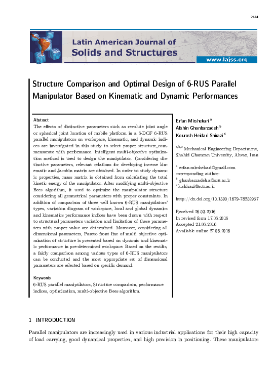 (PDF) Structure Comparison and Optimal Design of 6-RUS Parallel Manipulator Based on Kinematic ...