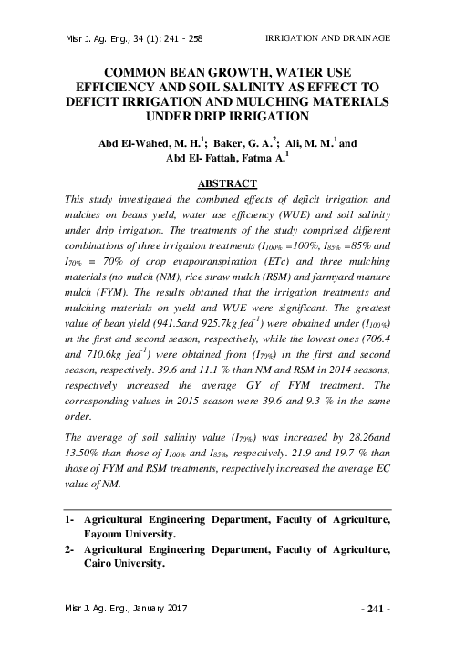 (PDF) Common Bean Growth, Water Use Efficiency and Soil Salinity as Effect to Deficit Irrigation ...