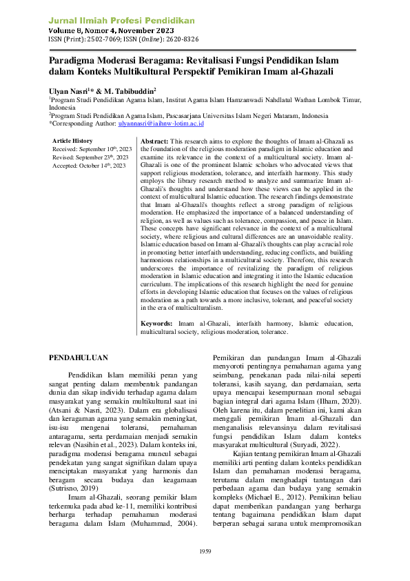 (PDF) Paradigma Moderasi Beragama: Revitalisasi Fungsi Pendidikan Islam dalam Konteks ...