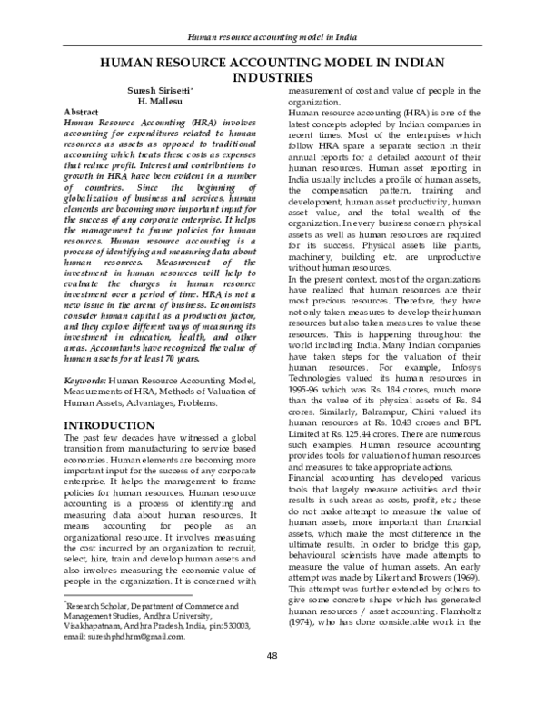 (PDF) Human resource accounting model in India HUMAN RESOURCE ...