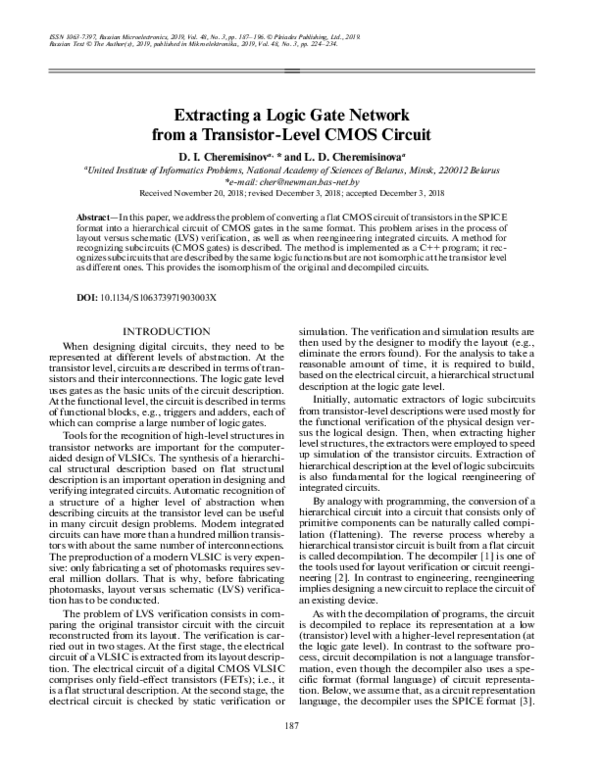 (PDF) Extracting a Logic Gate Network from a Transistor-Level CMOS Circuit
