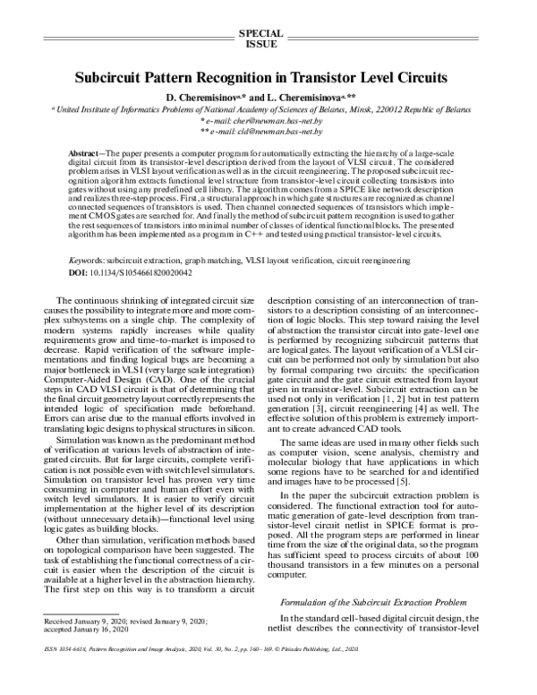 (PDF) Subcircuit Pattern Recognition in Transistor Level Circuits