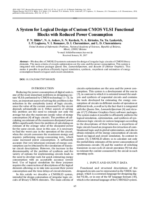 Pdf A System For Logical Design Of Custom Cmos Vlsi Functional Blocks With Reduced Power
