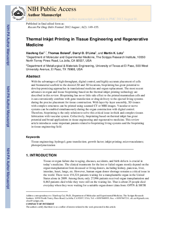 (PDF) Thermal Inkjet Printing in Tissue Engineering and Regenerative ...