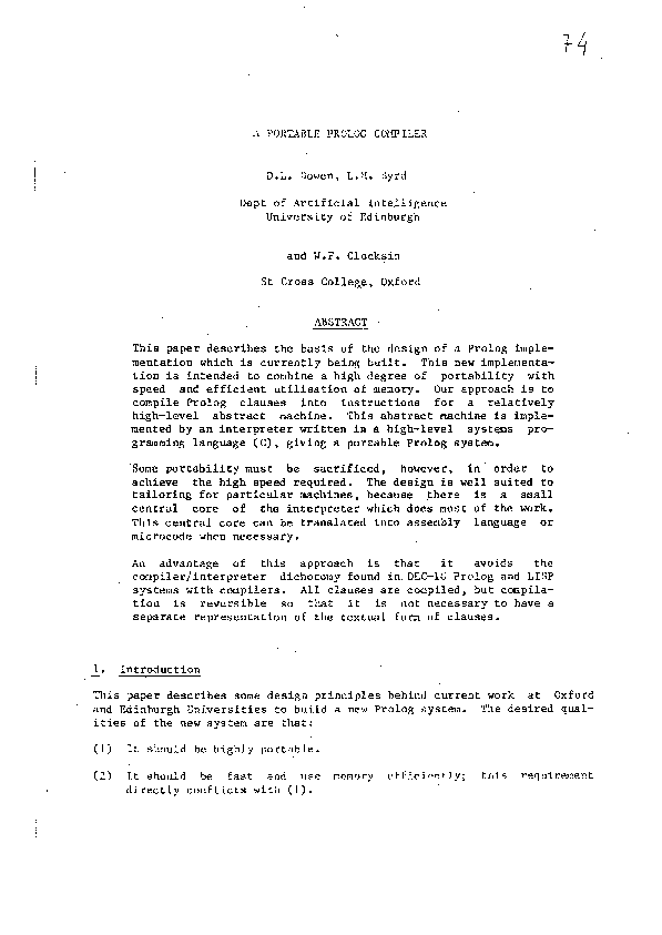 (PDF) A Portable Prolog Compiler