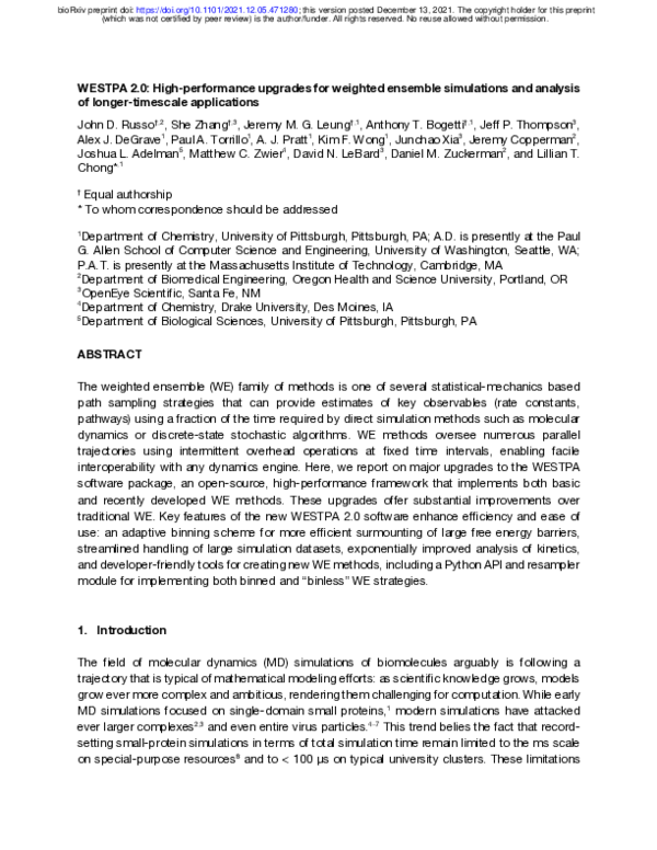 (PDF) WESTPA 2.0: High-performance upgrades for weighted ensemble ... (PDF) WESTPA 2.0: High-performance upgrades for weighted ensemble ...