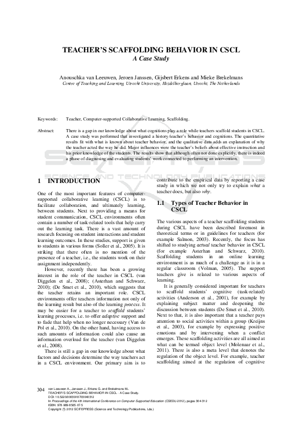(PDF) TEACHER’S SCAFFOLDING BEHAVIOR IN CSCL - A Case Study