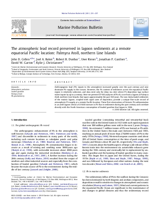 (PDF) The atmospheric lead record preserved in lagoon sediments at a ...