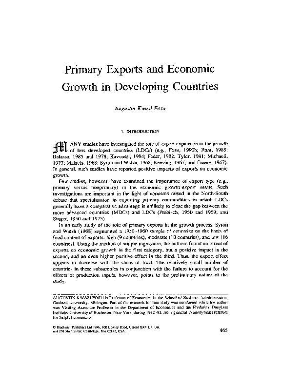 (PDF) Primary Exports and Economic Growth in Developing Countries