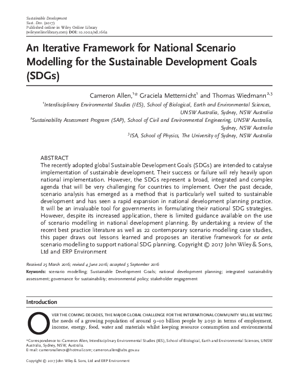 (PDF) An Iterative Framework for National Scenario Modelling for the ...
