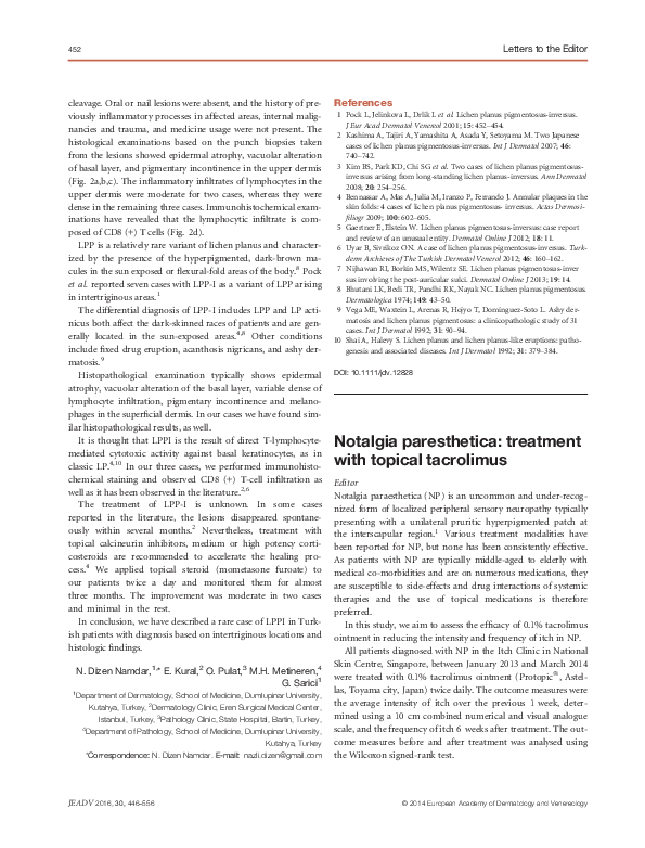 (PDF) Notalgia paresthetica: treatment with topical tacrolimus