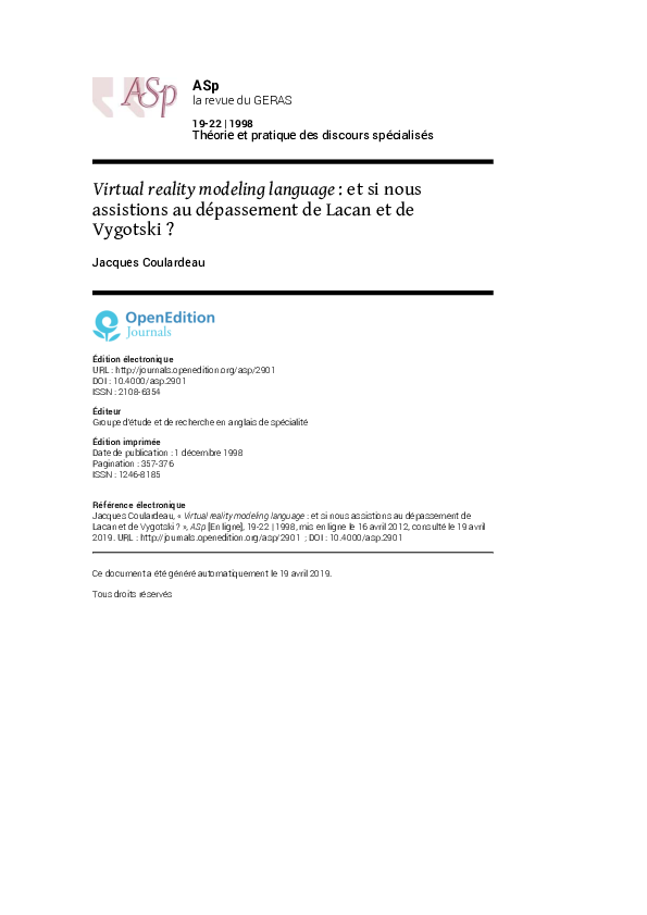 (PDF) Virtual reality modeling language : et si nous assistions au ...