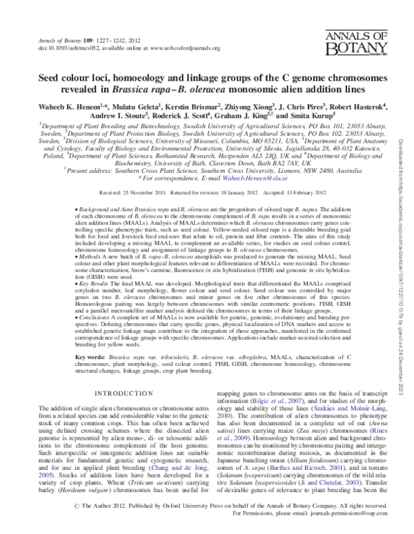 (PDF) Seed colour loci, homoeology and linkage groups of the C genome ...
