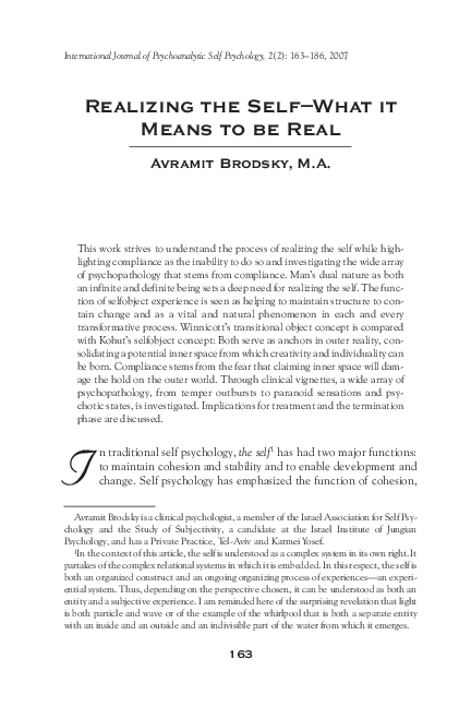 (PDF) Realizing the Self–What it Means to be Real