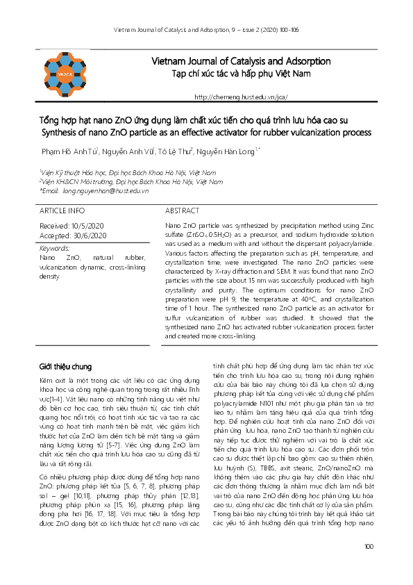 (PDF) Synthesis of nano ZnO particle as an effective activator for ...