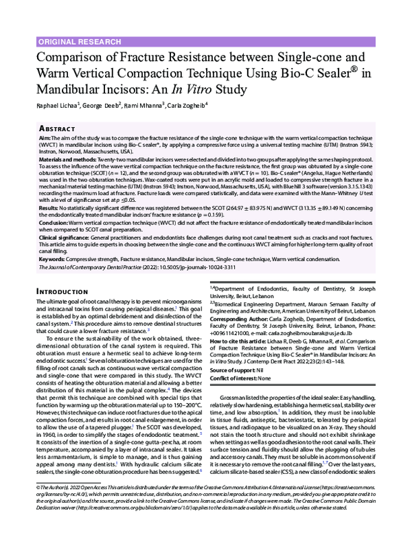 (PDF) Comparison of Fracture Resistance between Single-cone and Warm ...