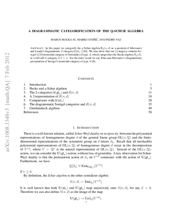 (PDF) A diagrammatic categorification of the q-Schur algebra