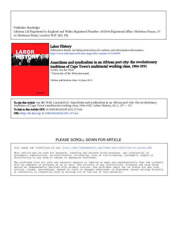 (PDF) Anarchism and syndicalism in an African port city: the ...