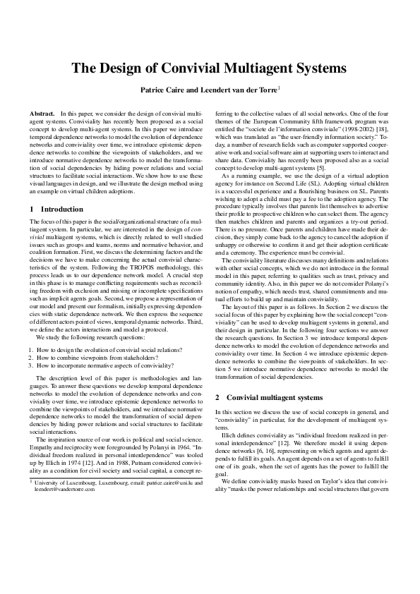 (PDF) The Design of Convivial Multiagent Systems