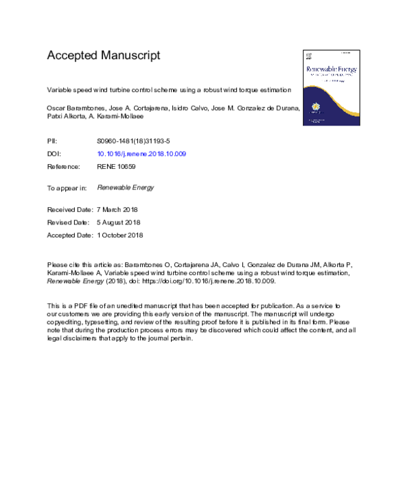 Pdf Variable Speed Wind Turbine Control Scheme Using A Robust Wind
