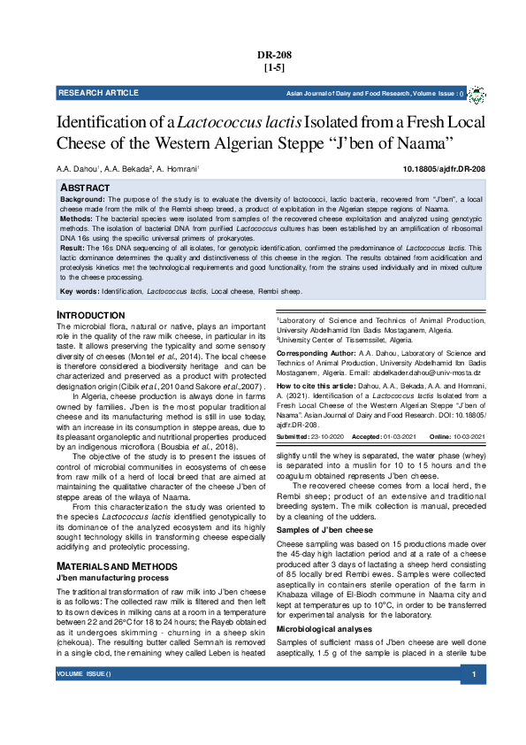 (PDF) Identification of a Lactococcus lactis Isolated from a Fresh ...