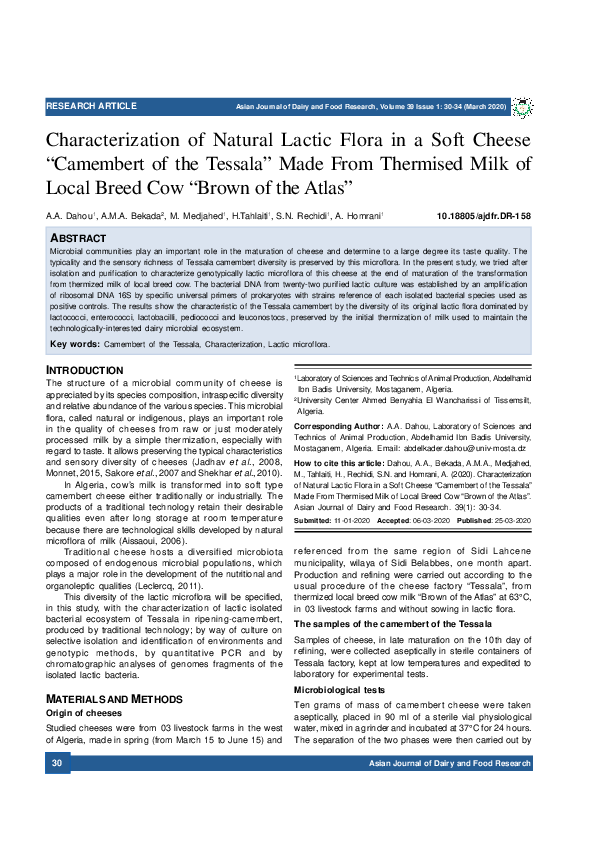 (PDF) Characterization of Natural Lactic Flora in a Soft Cheese ...