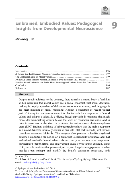 (PDF) Embrained, Embodied Values: Pedagogical Insights from Developmental Neuroscience