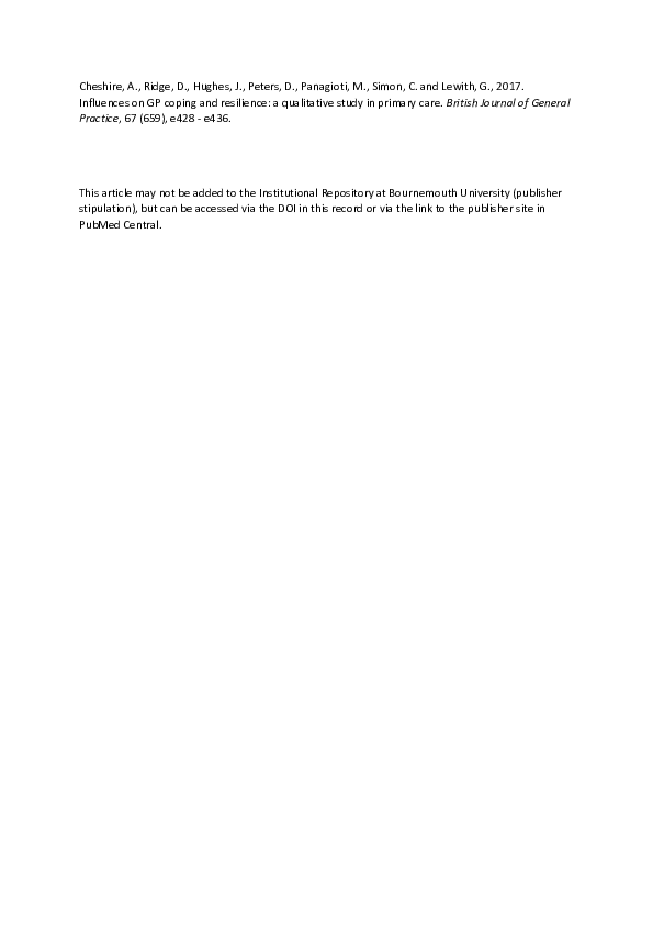 (PDF) Influences on GP coping and resilience: a qualitative study in ...