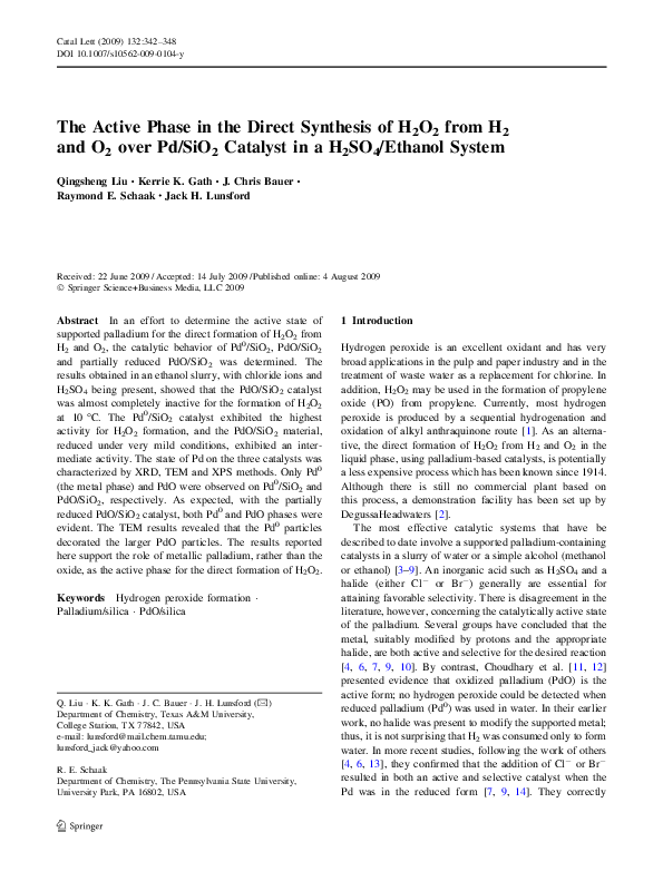 (PDF) The Active Phase in the Direct Synthesis of H2O2 from H2 and O2 ...