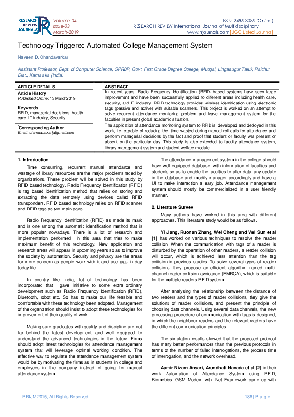 (PDF) Technology Triggered Automated College Management System