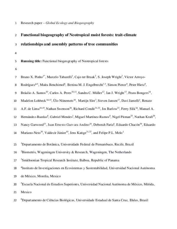 (PDF) Functional biogeography of Neotropical moist forests: Trait ...