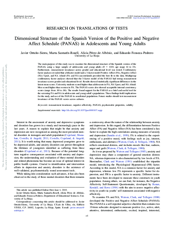 (PDF) Dimensional structure of the Spanish version of the Positive and ...